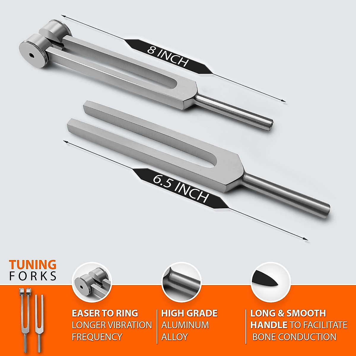 SURGICAL ONLINE Set of 3 Pcs Aluminum Sensory Tuning Forks C 128 512 + Taylor Percussion Hammer Mallet, Superior Diagnostic Kit