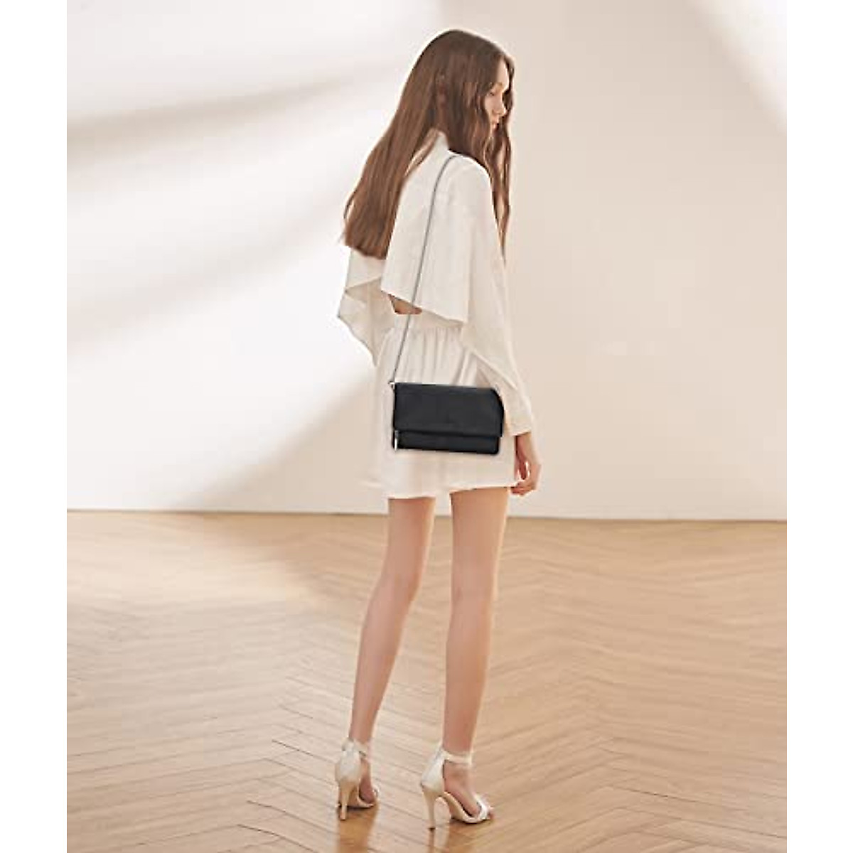 GM LIKKIE Clutch Purse for Women, Large Envelope Clutch HandBag, Crossbody Foldover PU Leather Clutches bag (Black)