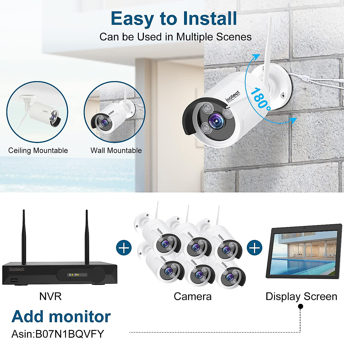 ISOTECT [Newest Strong Version WiFi] Wireless Security Camera System,8CH Full HD 1080P Video Security System, 6pcs Outdoor/Indoor IP Security Cameras, 65ft Night Vision and Easy Remote View, 2TB HDD