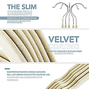 AWENN - Velvet Kids and Babies Clothes Hangers for Closet. Non Slip Kids Clothing Hangers with 360 Degrees Swivel Hook (Beige, 10 pcs)