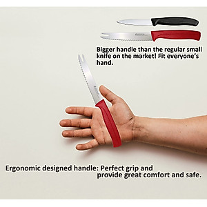 Tomato Knife - MATTSTONE HILL 5 Inch Serrated Kitchen Utility Knife, Serrated Cheese Knife, Premium Stainless Steel Vegetable Knife, Red Handle