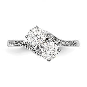 IceCarats 925 Sterling Silver Two Stone Cubic Zirconia CZ Bypass Ring Size 8