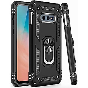 IKAZZ Galaxy S10e Case with Screen Protector,Military Grade Shockproof Cover Pass 16ft Drop Test with Magnetic Kickstand Car Mount Holder Protective Phone Case for Samsung Galaxy S10e Black