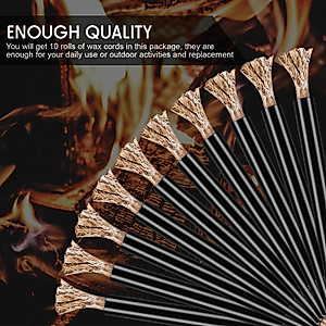 10 Pcs Tinder Fire Starter Rope with 10 Pcs Survival Wick Cord Tinder Aluminum Sleeve Tinder Tube Waterproof Wax Wick Fire Starter Accessory for Fire Starting Camping Hiking Trekking Outdoor Adventure