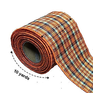 Fall Wired Ribbon Thanksgiving Gift Wrapping Pattern DIY Craft Large Bow Plaid Fall Wreath Gift Wrapping Outdoor Decor All Crafts and Sewing Halloween Tree Topper Ribbon 2.5" x 10 Yards