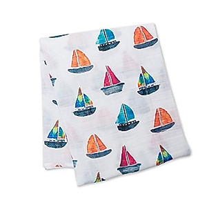 Lulujo Baby 100% Cotton Muslin Swaddle Blanket, 47 x 47-Inches, Sailboat