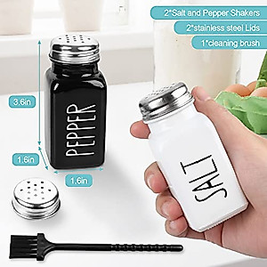 2 Pack Salt and Pepper Shakers Set, Glass Salt Shaker with Stainless Steel Lid, Modern and Cute Farmhouse Salt and Pepper Set (Black and White)