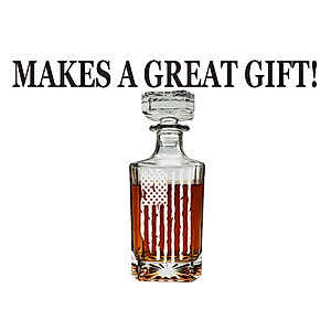 Rogue River Tactical Tattered Worn American US Flag USA Patriotic Whiskey Decanter With Airtight Glass Stopper Custom Gift For Men Dad Veteran Father's Day