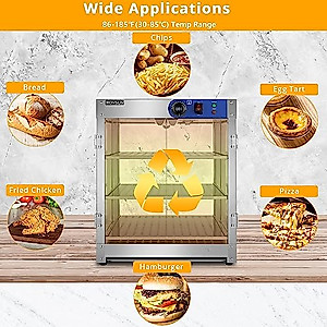 ROVSUN 3-Tier 110V Food Warmer, 800W Commercial Food Warmer Display Electric Countertop Food Pizza Warmer with LED Lighting Removable Shelves Glass Door, Pastry Display Case for Buffet Restaurant