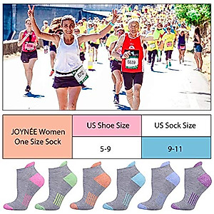 JOYNÉE Womens Ankle Athletic Low Cut Tab Socks Cushioned Running Sports 6 Pack,Grey,Sock Size 9-11
