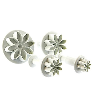 4 PC Set Daisy Flower Impression Plunger Pop-out Cutters - Fondant/Gumpaste Pop-out Plunger Tools from Bakell