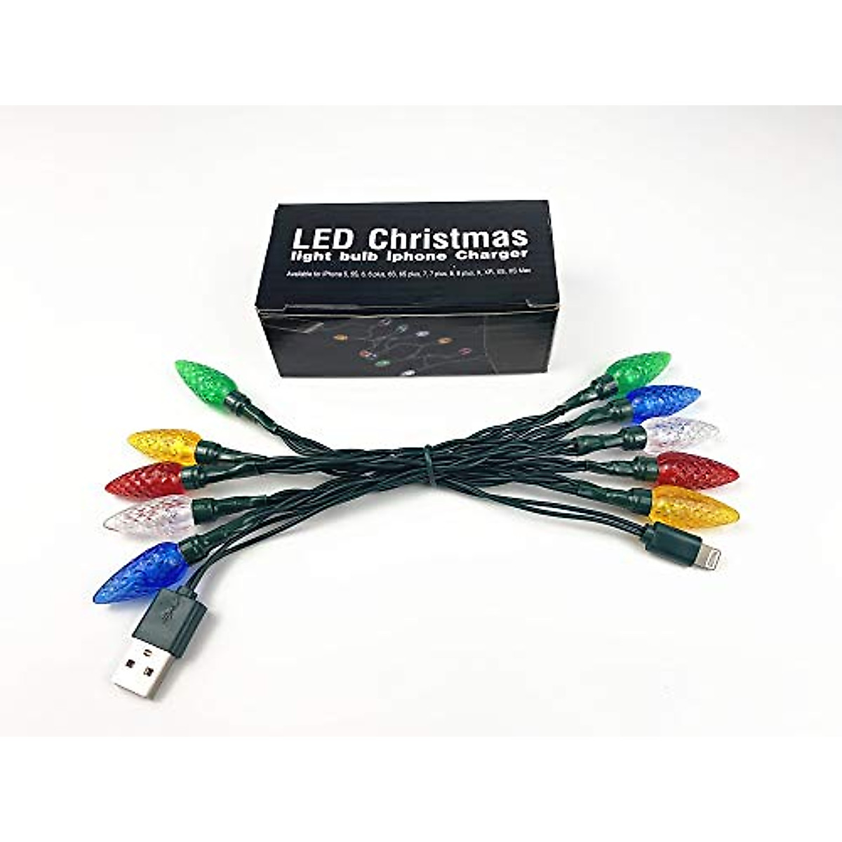 Cewuidy LED Christmas Lights Charging Cable,USB and Bulb Charger,50inch 10led Multicolor Available with Phone 5,6,7,8,X,XR,XS,XS Max,11,11Pro,11Pro Max,SE2,12mini,12,12Pro,12Pro Max etc(1pcs)