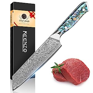 KEENZO Damascus Kiritsuke Knife 8 inch, Professional Chef Knife, Sharp Hand-Forged Kitchen Knives,Japanese 67-Layers Damascus Steel Butcher Knife,Ergonomic Handle with Gift Box