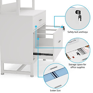 Tribesigns 2 Drawer Vertical File Cabinet with Lock & Bookshelf, Letter Size Large Modern Filing Cabinet Printer Stand with Open Storage Shelves for Home Office, White