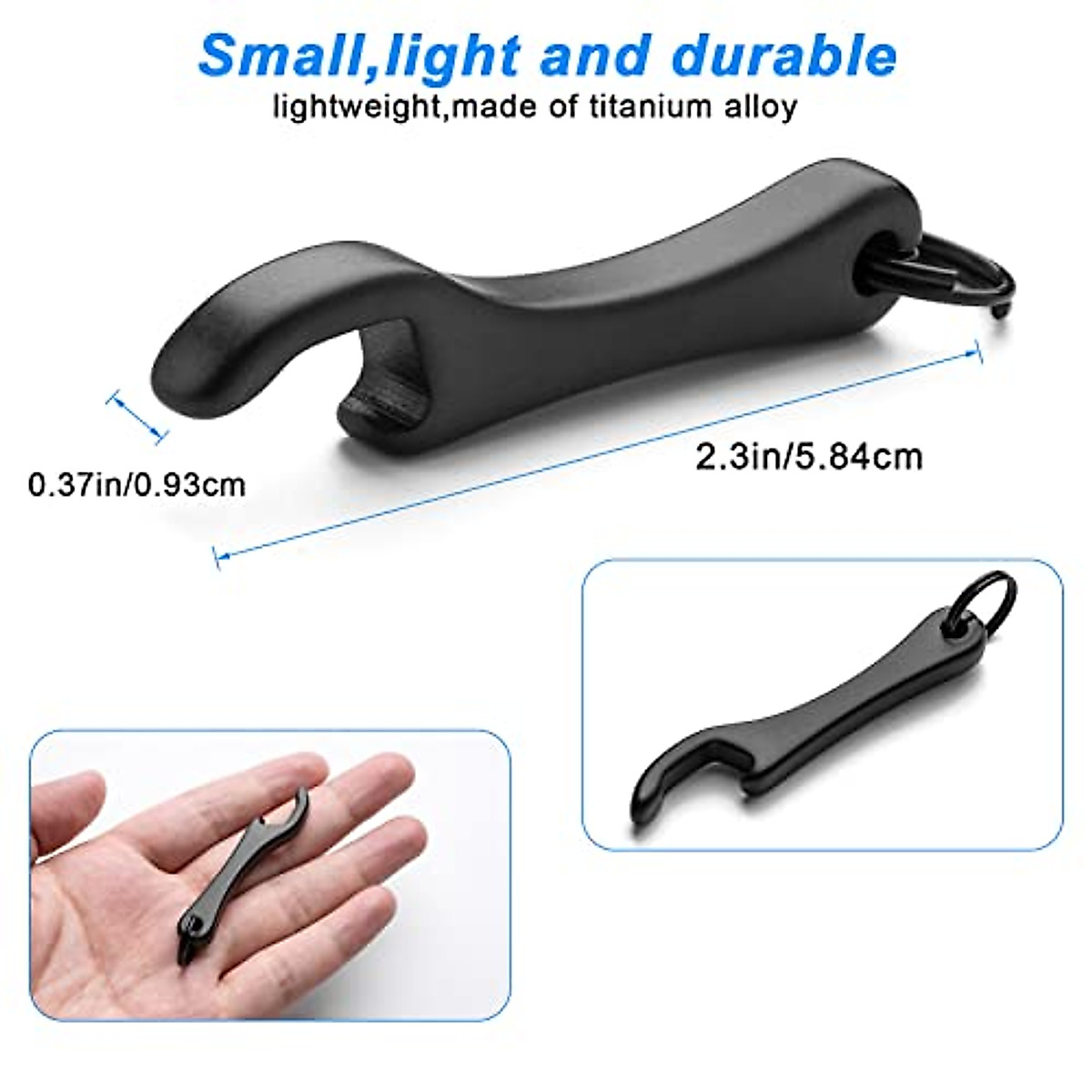 Bottle Opener Keychain,FEGVE Titanium Keychain Bottle Opener with Titanium Key Ring, Mini beer Soda Can Opener Keychain, Easy to Carry(Black-2pcs)