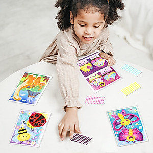 VKPI Bead Art Painting Kit for Kids, Diamond Bead Crafts Mosaic Kits, Preschool Learning Education Supply, Fun Toy for Kids Ages 4-8, Christmas Birthday Gifts, Easter Basket Stuffers, 4 Pieces