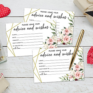 WwongxianB Set of 25 Rose Floral Modern Advice and Wishes Cards - Words of Wisdom Guest Book for Newlyweds Bridal Shower Wedding Retirement Grad Fill in Style Invites Cards -007