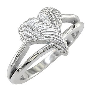 Small Angel Heart Wings Ring, Wings of Love, 12mm in Sterling Silver Size 7