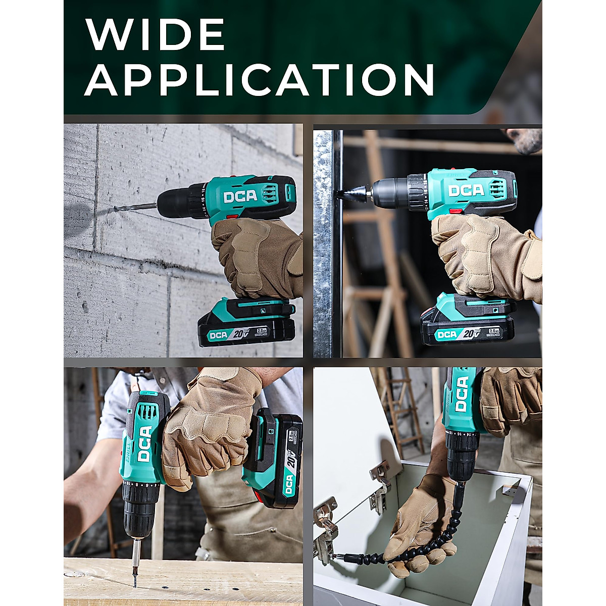 DCA Cordless Drill Set, 336 in-lbs Torque, 3/8" Keyless Chuck, Electric Power Drill with 2.0Ah Battery and Charger,18+1 Position,25-Piece 20V Drill Driver Kit, ADJZ2035