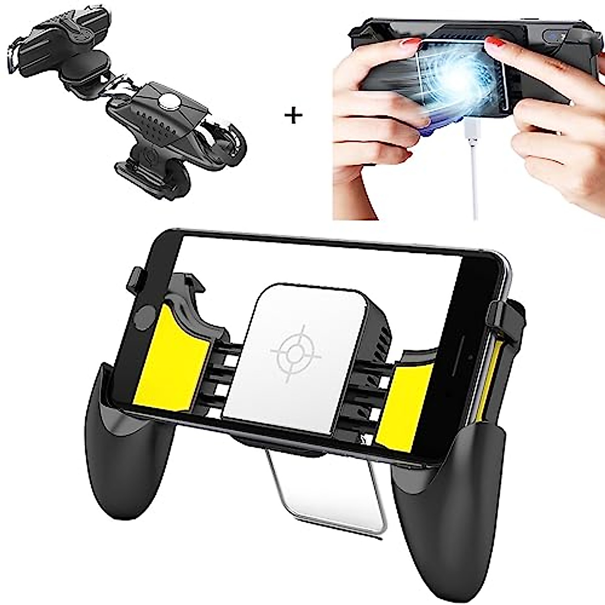 KingTSYU Mobile Game Controller with Clooing Fan, Mobile Gaming Handle with Triggers for 4-6.7" iPhone/Android Phone, Phone Gaming Joystick Gamepad Grip for PUBG/COD/Call of Duty