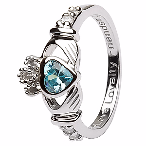 March Birth Month Silver Claddagh Ring LS-SL90-3 - Size: 5 Made in Ireland.