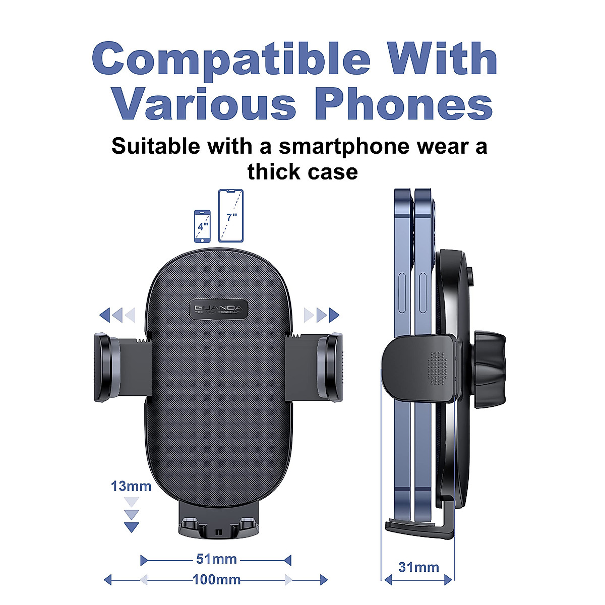 Universal Car Phone Holder Mount for Dashboard Windshield, Military Hands-Free Cell Phone Stand Automobile Cradles Truck Accessories Fit for All iPhone Android Smartphones