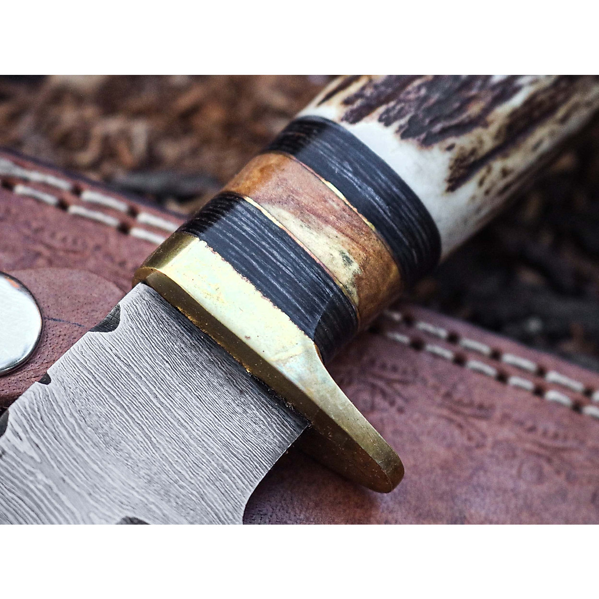 Custom Handmade Hunting Knife gut hook Skinner Fixed Blade Knife Damascus Steel 10'' Overall With Sheath