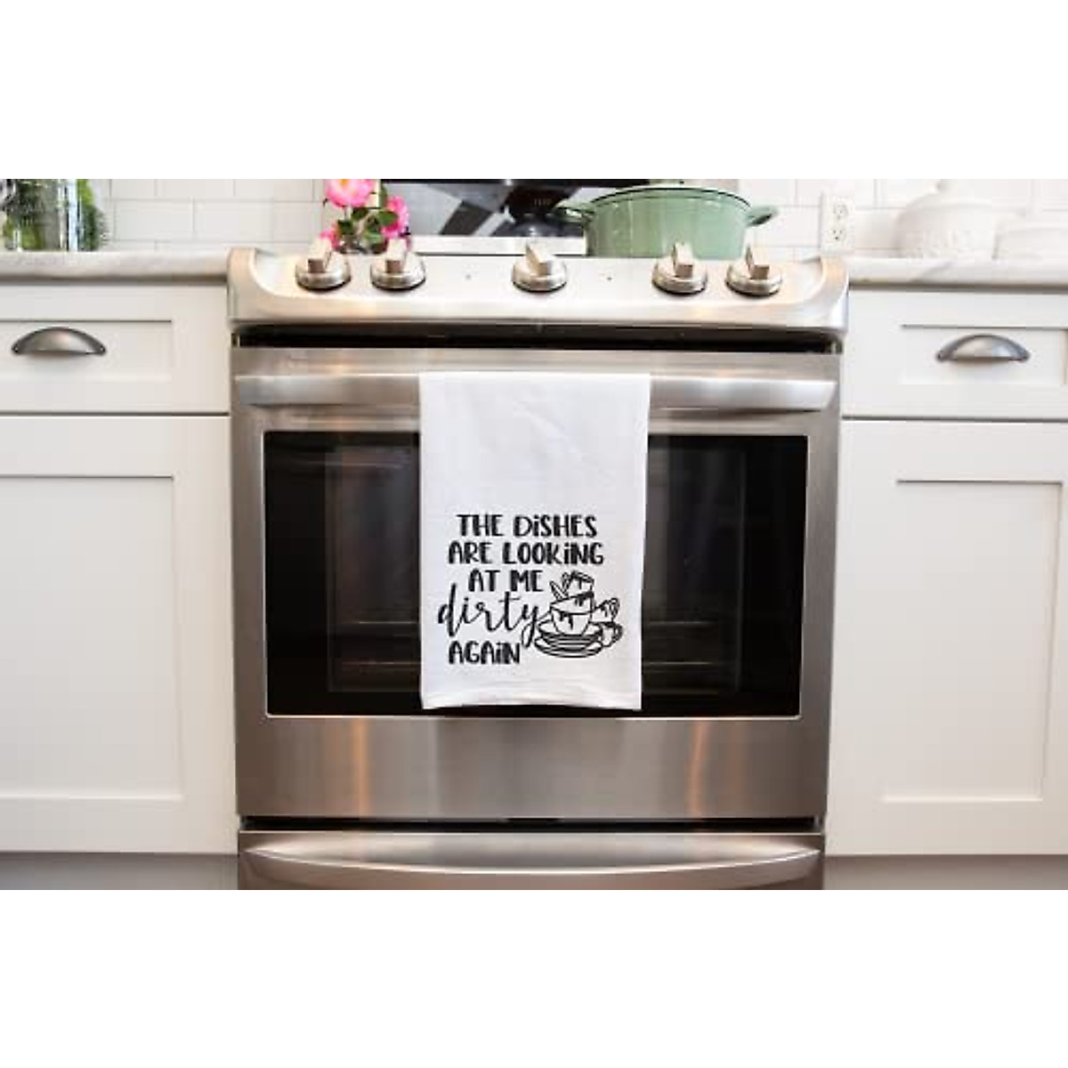Handmade Funny Kitchen Towel - 100% Cotton Funny Hand Towel for Kitchen - 28x28 Inch Perfect for Chef Housewarming Christmas Mother’s Day Birthday Gift (The Dishes Are Looking at Me...)