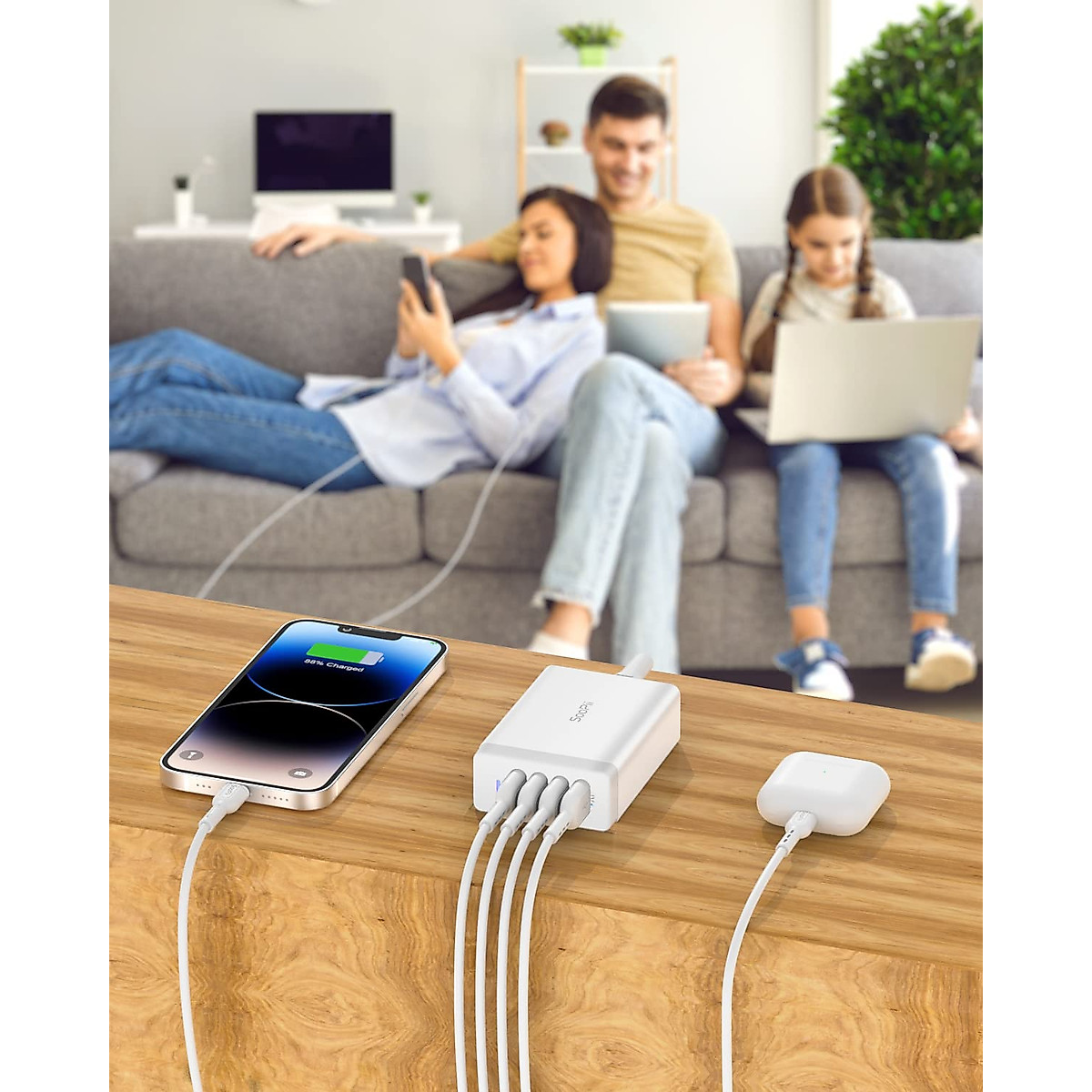 SOOPII 25W USB Charger, Charging Station with 4 USB Ports with 5ft Power Cord for Multiple Device, Wall Charger for iPhone 14, Galaxy, IPad,Tablets and Smartphones.…