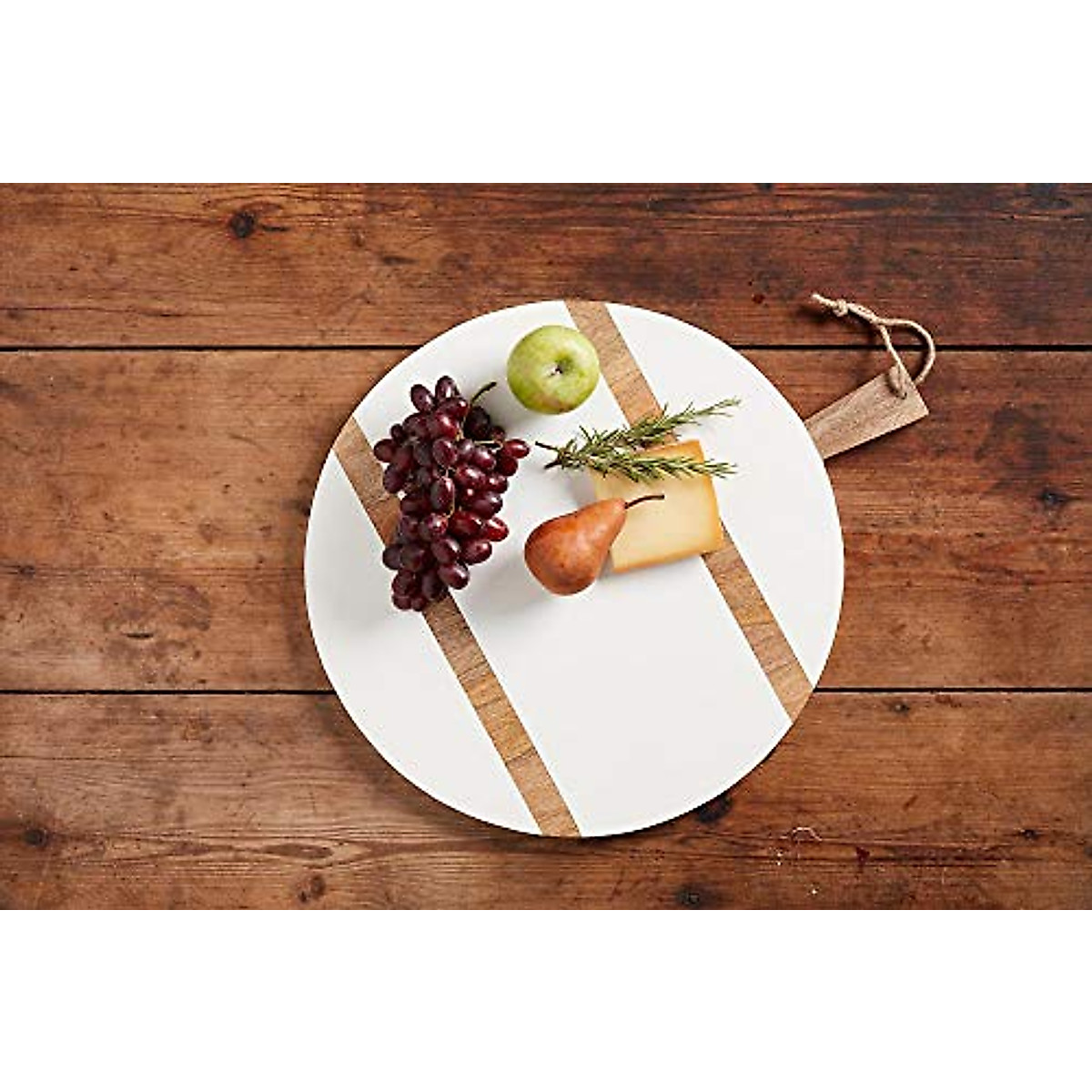 Mud Pie Large Round White/Natural Brown Wood Serving Paddle Board 25 1/5" x 20"