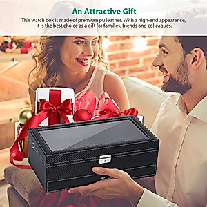 TomCare Watch Box Watch Case Weave Pattern Jewelry Box Lockable Watch Case with Drawer Sunglasses Holder Earrings Storage PU Leather Jewelry Organizer with Glass Top for Men Women (Black)