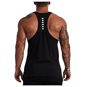 GORGLITTER Men's Letter Graphic Y-Back Muscle Tank Top Scoop Neck Gym Workout Shirt Black Medium