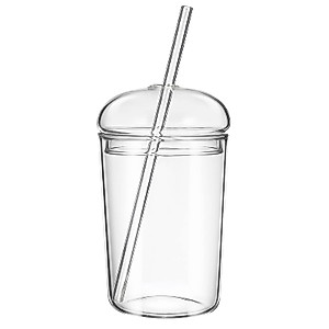 Glass Tumbler with Straw and Lid 15oz Glass Cups Glass Water Bottle Smoothie Cups Juice Drinking Cup Clear Coffee Cup Large Water Mug for Home Outdoor Travel