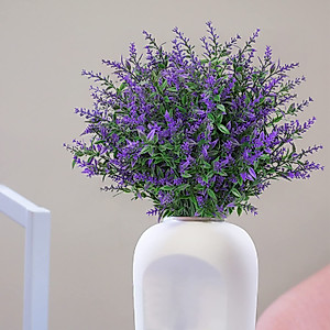 Outdoor Artificial Flower 24 Bundles Fake Flowers Lavender Plants Faux UV Resistant Plastic Greenery Shrubs for Outside Indoor Hanging Plant Garden Porch Window Box Home Farmhouse Decor (Purple 24P)