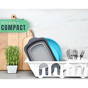 XL Large Kitchen Strainer by Comfify - Collapsible Silicone Over-The-Sink Colander with Extendable Handles - Use with Pasta, Fruit, Berries & Veggie - 6 Quart - Gray