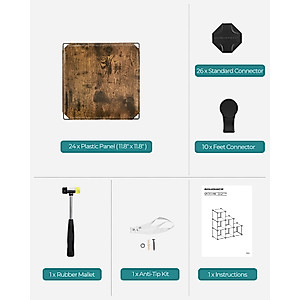 SONGMICS 6 Cube Storage Organizer, DIY Closet Shelf, Plastic Clothes Organizer, Modular Bookcase, 11.8 x 11.8 x 11.8 Inch Cubes, with Feet and Rubber Mallet, Rustic Brown ULPC111A01