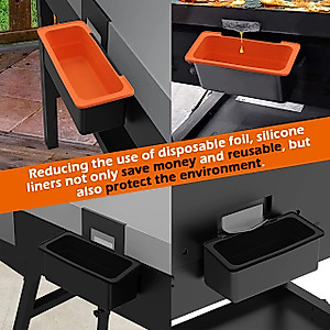 Winceed 2Pcs Silicone Liners for Blackstone Grill Grease Cup, Reusable Silicone Grease Drip Pans, Blackstone Griddle Grease Catcher, 8'' x 3'' x 3.7'', Black+Orange