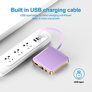 ummz 12000mAh Small Power Bank,Mini Portable Charger Built in 4 Cables,USB C Input/Output with Smart LED Display,External Battery Portable Charger Power Bank for iPhone,Tablet,Samsung