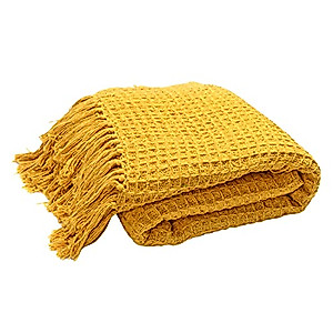 Shop LC Yellow Mustard Honeycomb Pattern Blanket Cotton Throw Blanket Super Soft for Couch Bedroom Size 70"X55"