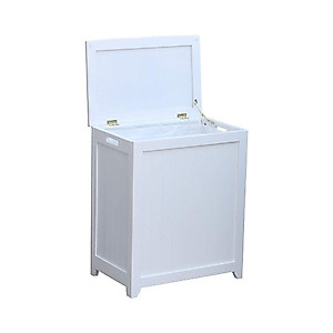 White Rectangular Wood Laundry Hamper With Interior Bag