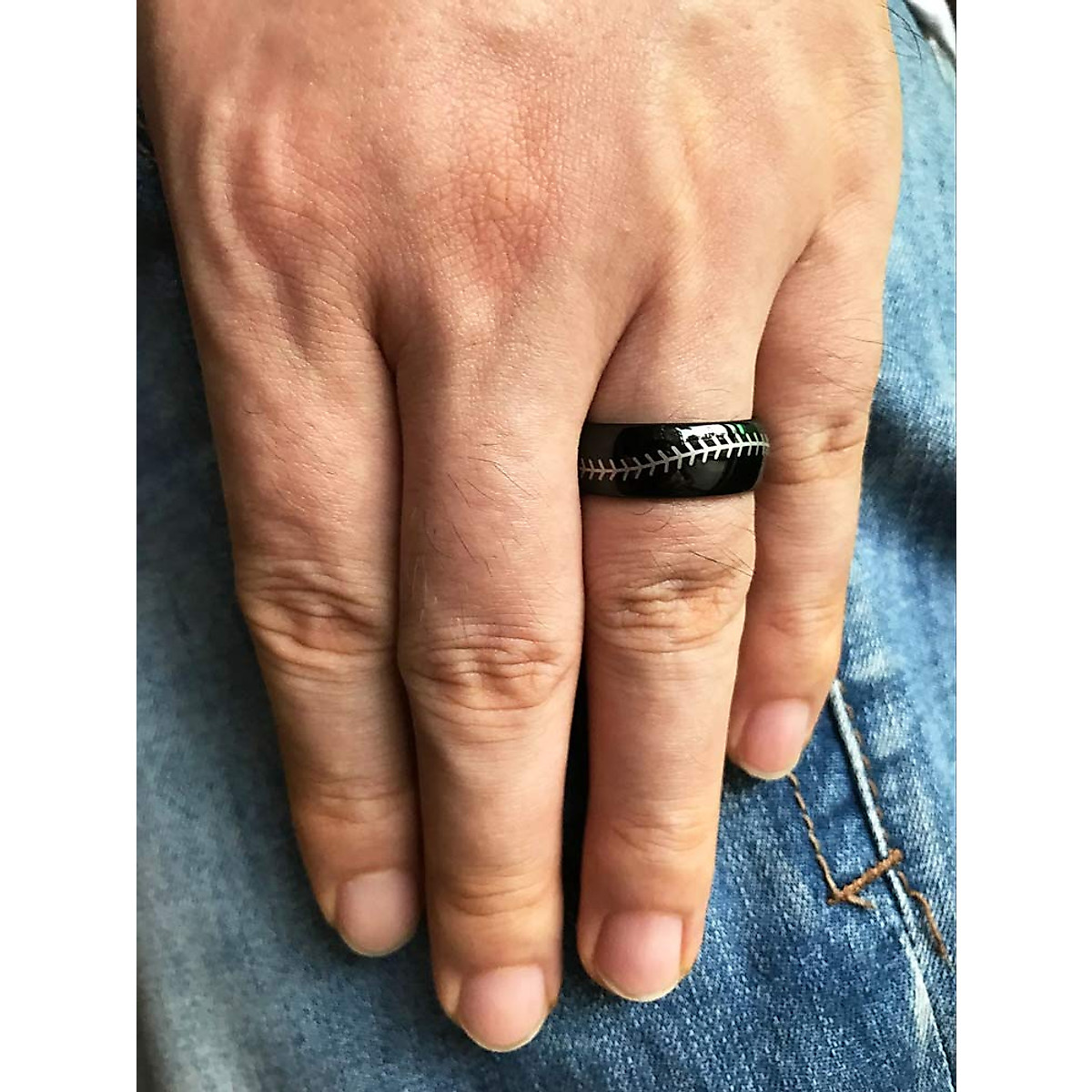 CLOUD DANCER Sports Ring -Symbology Baseball Engraved Ring 8mm Domed Tungsten Carbide Ring Wedding Ring and Engagement ring-Free Engraving Inside (Black Dome, 7)