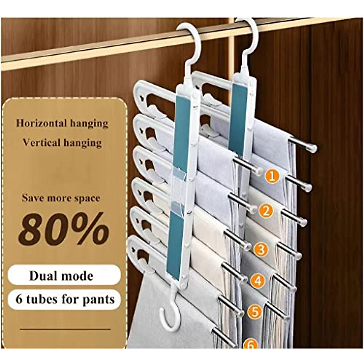 HS&ROXIN Space Saving Magic Pants Rack [2 Pieces] Upgraded Clip Anti Slip Design Pants Storage Rack 6-in-1, Suitable for Skirts, Jeans, Casual Pants, Scarves, etc