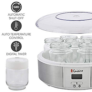 Euro Cuisine Yogurt Maker - YMX650 Automatic Digital Yogurt Maker Machine with Set Temperature - Includes 7-6 oz. Reusable Glass Jars and 7 Rotary Date Setting Lids for Instant Storage
