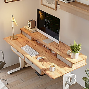FEZIBO Height Adjustable Desk with 4 Drawers Storage and 3-Drawer Rolling Filing Cabinet
