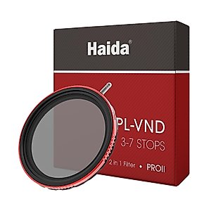 Haida Filter for Camera Pro II Multi-Coating Circular Polarizer + Variable Neutral Density SLR Camera Lens Filter Waterproof Scratch Resistant Nano-Coating CPL + VND Filter 77mm(2 in 1)