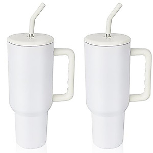 Towsnails 40oz sublimation tumbler with Handle | Leak-proof Lid and Straw | Insulated Coffee Mug Stainless Steel Travel Mug | Modern Insulated Tumblers Cupholder Friendly (2PACK/ White
