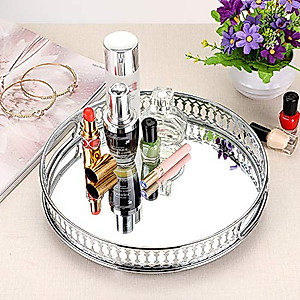 Hipiwe Mirror Vanity Tray - 10.6 inches Round Metal Makeup Tray Jewelry Trinket Tray, Cosmetic Perfume Tray for Dresser Bathroom Bedroom Countertop Organizer Tray