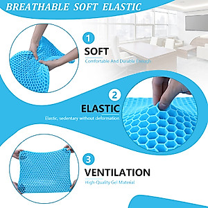 Gel Seat Cushion Double Thick Gel Seat Cushion Pressure Sores Breathable Honeycomb Design Chair Cushions for Car Seat, Office Chair, Wheelchair to Relief Sciatica Pain (with Non-Slip Cover)