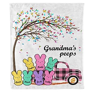 Customized Grandma Peeps Easter Blanket, Easter Name Blanket, Bunny Throw Blanket, Easter Blanket Gift for Grandkids from Grandma, Proudly Printed in USA