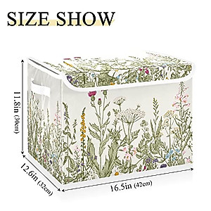 Wild Flowers Collapsible Rectangular Storage Bins with Lids Decorative Lidded Basket for Toys Organizers Fabric Storage Boxes with Handles for Home Clothes and Books